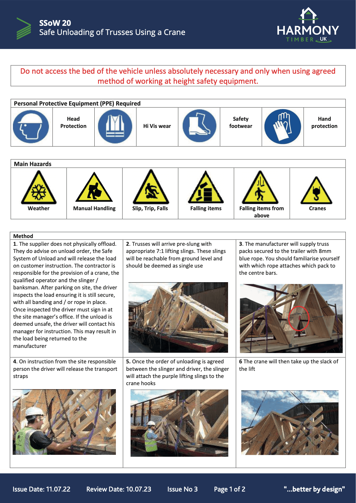 SSoW20 Safe unloading of Trusses using a Crane - Harmony Timber